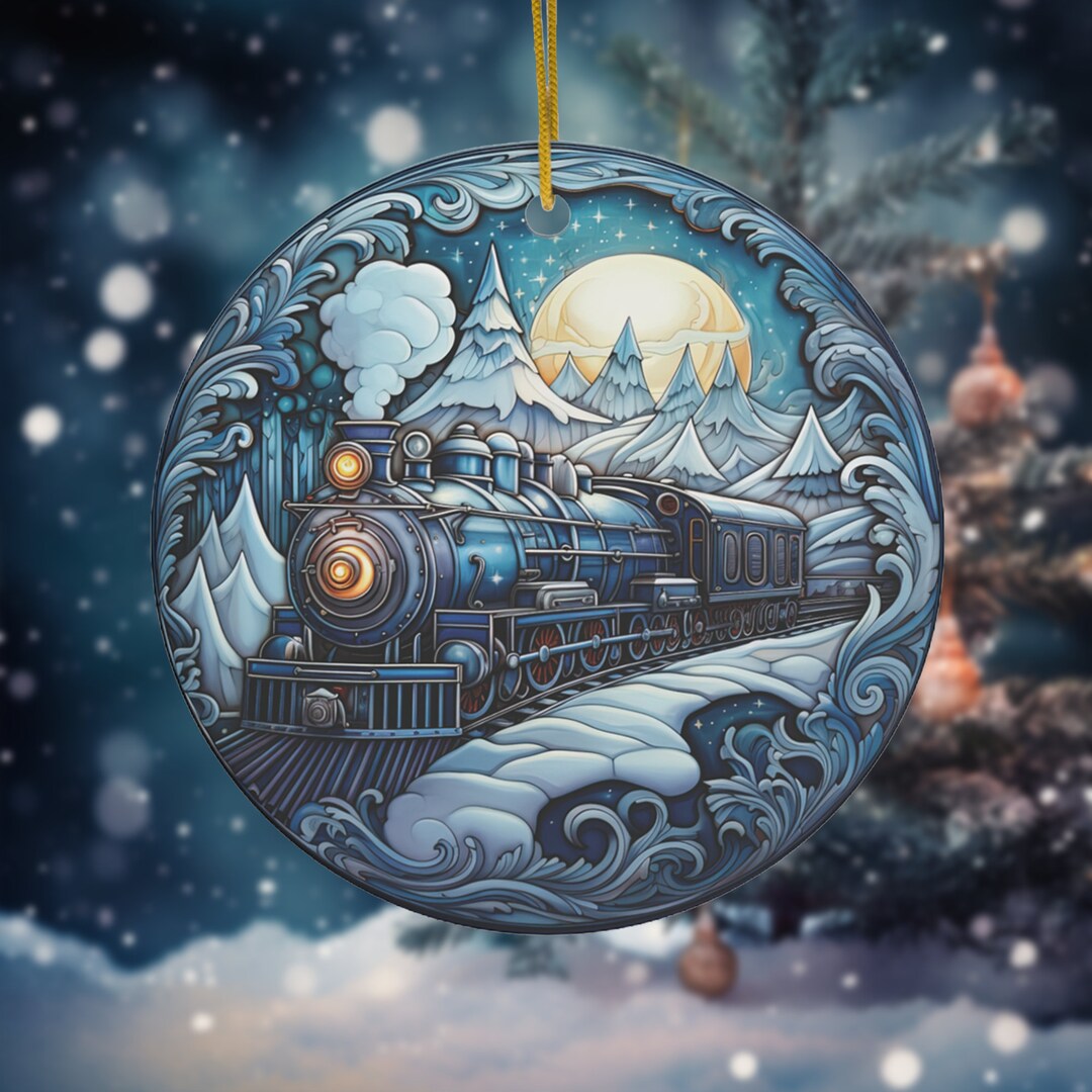Winter Train Ceramic Ornament, Christmas Ornament, Train Winter Scene ...
