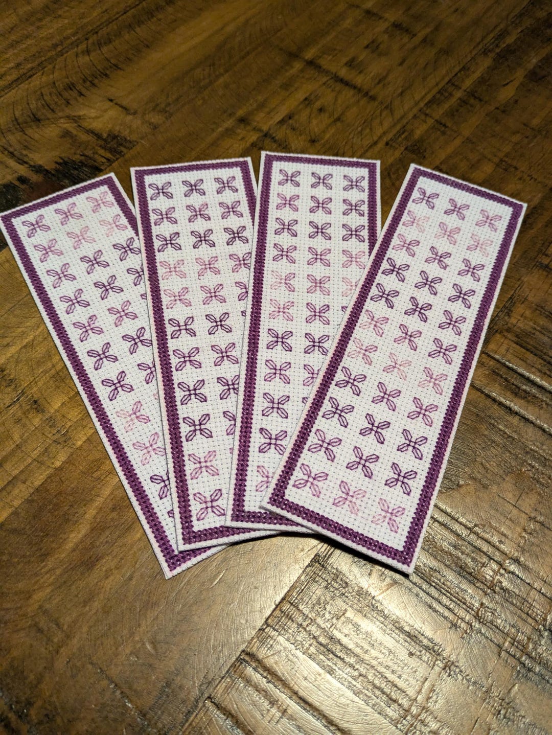 Handmade Cross Stitched Bookmark - Purple Variegated Flowers - Gift for ...
