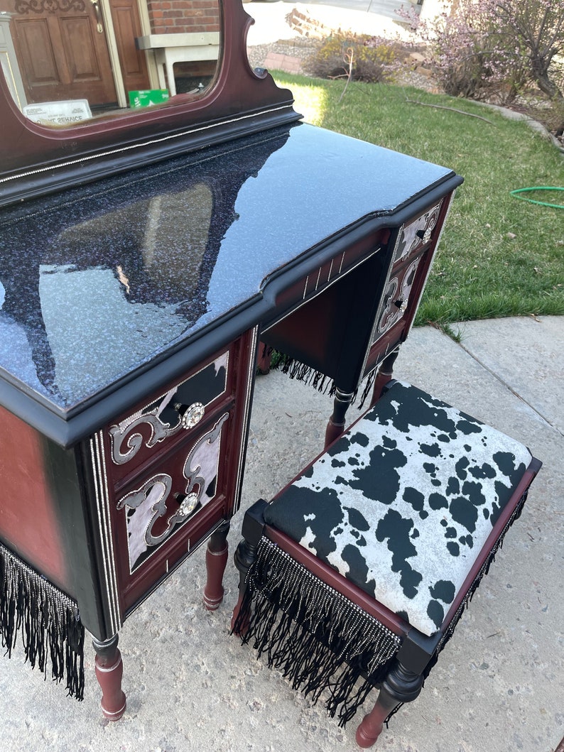 Antique Upcycled Cowgirl Bling Vanity, Cow Embellished Antique ...