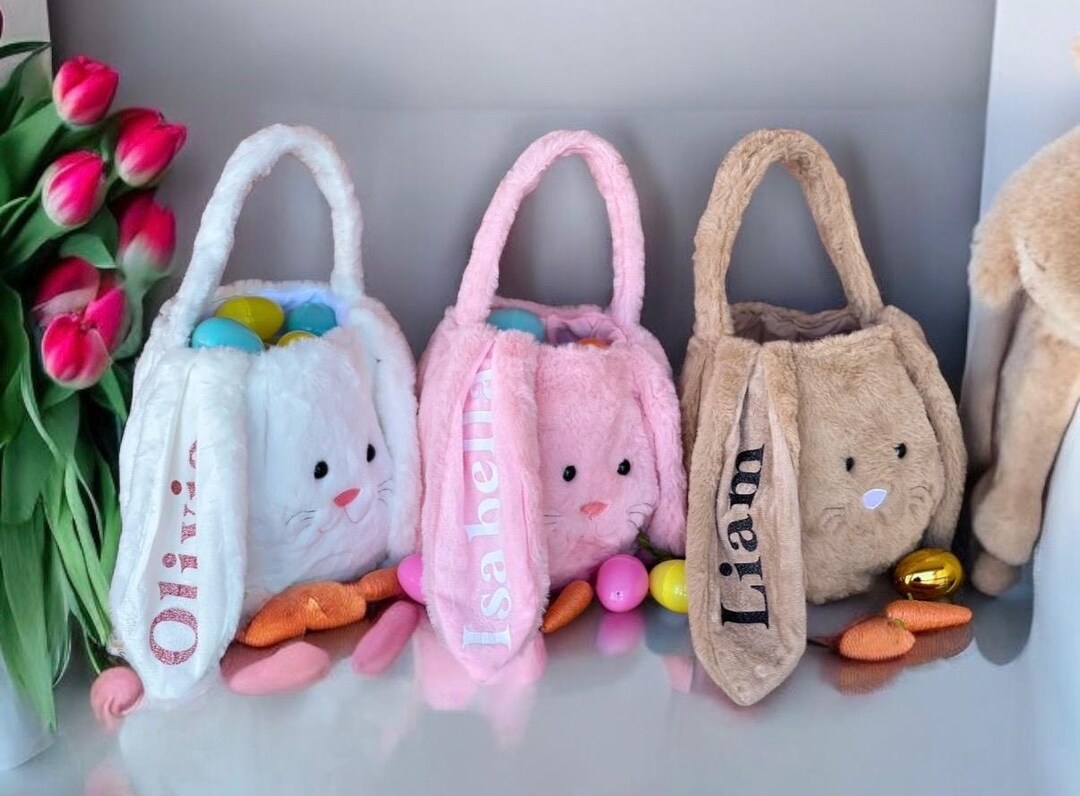 Plush Easter Bunny Baskets, Personalized Bunny Baskets, Custom Easter ...
