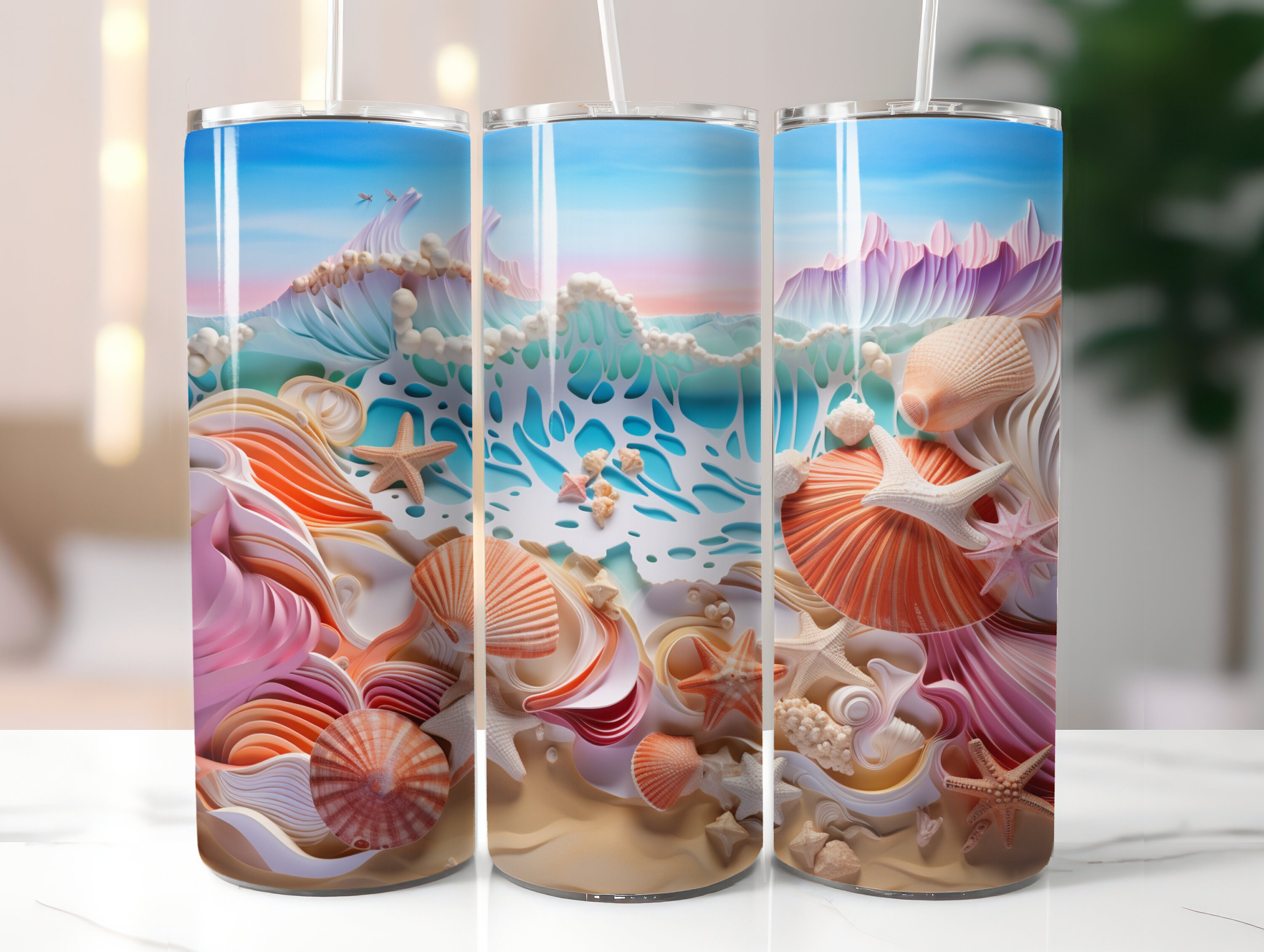 3D Beach Seashell Tumbler 20 Oz Beach Tumbler Design Ocean Tumbler Wrap ...
