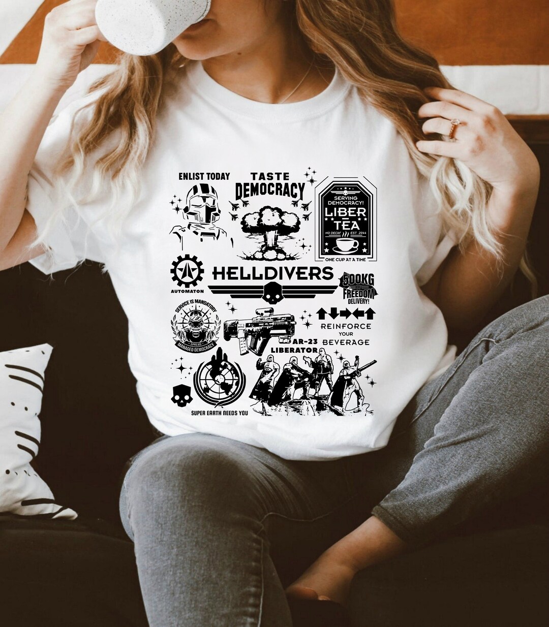 Vintage Helldivers Full Essential T-shirt, Taste Democracy, Helldivers ...