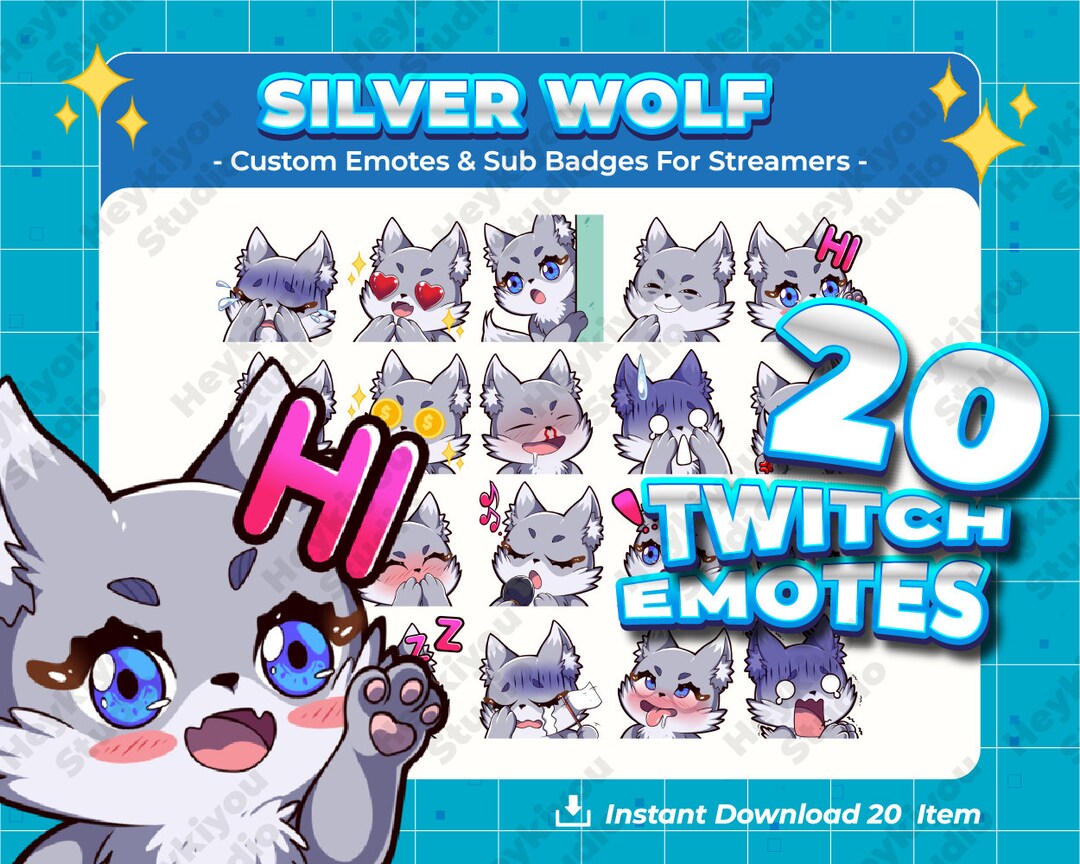 Cute Kawaii Silver Wolf Emotes Pack, Twitch Emotes Pack, Discord Emotes ...