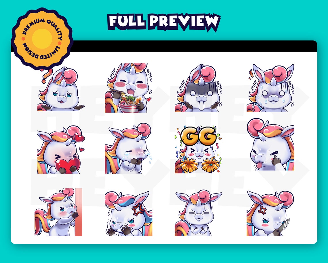 Unicorn Emotes Pack, Twitch Emotes Pack, Discord Emotes Pack, Youtube ...