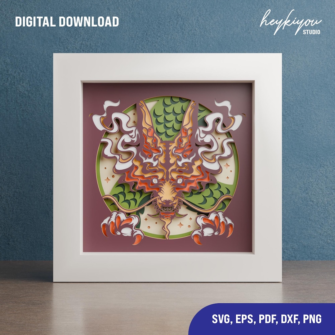 Chinese Dragon Shadow Box Template SVG Files for Cricut - Etsy
