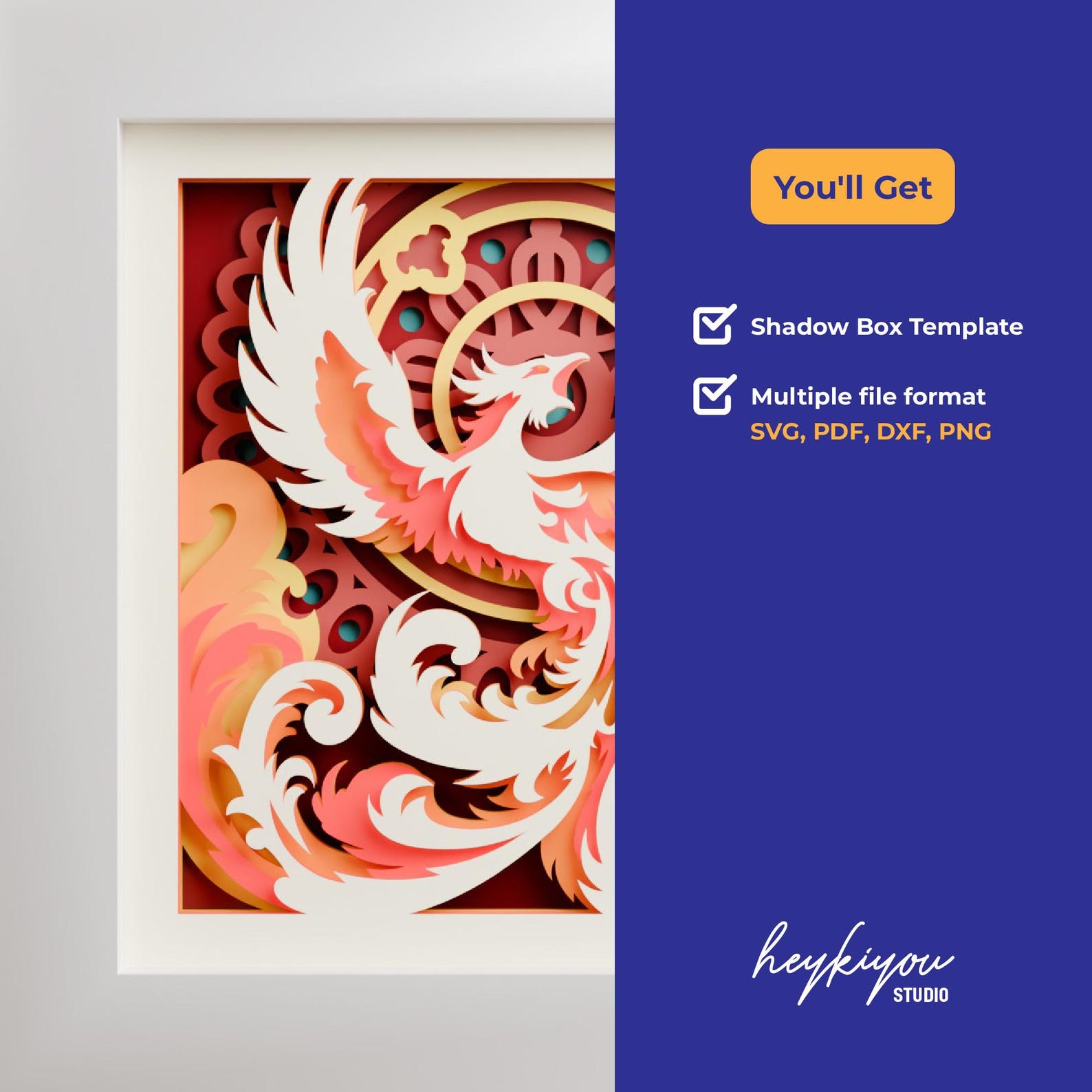 Phoenix Shadow Box Template, Mythical Bird SVG, Cricut Glowforge ...