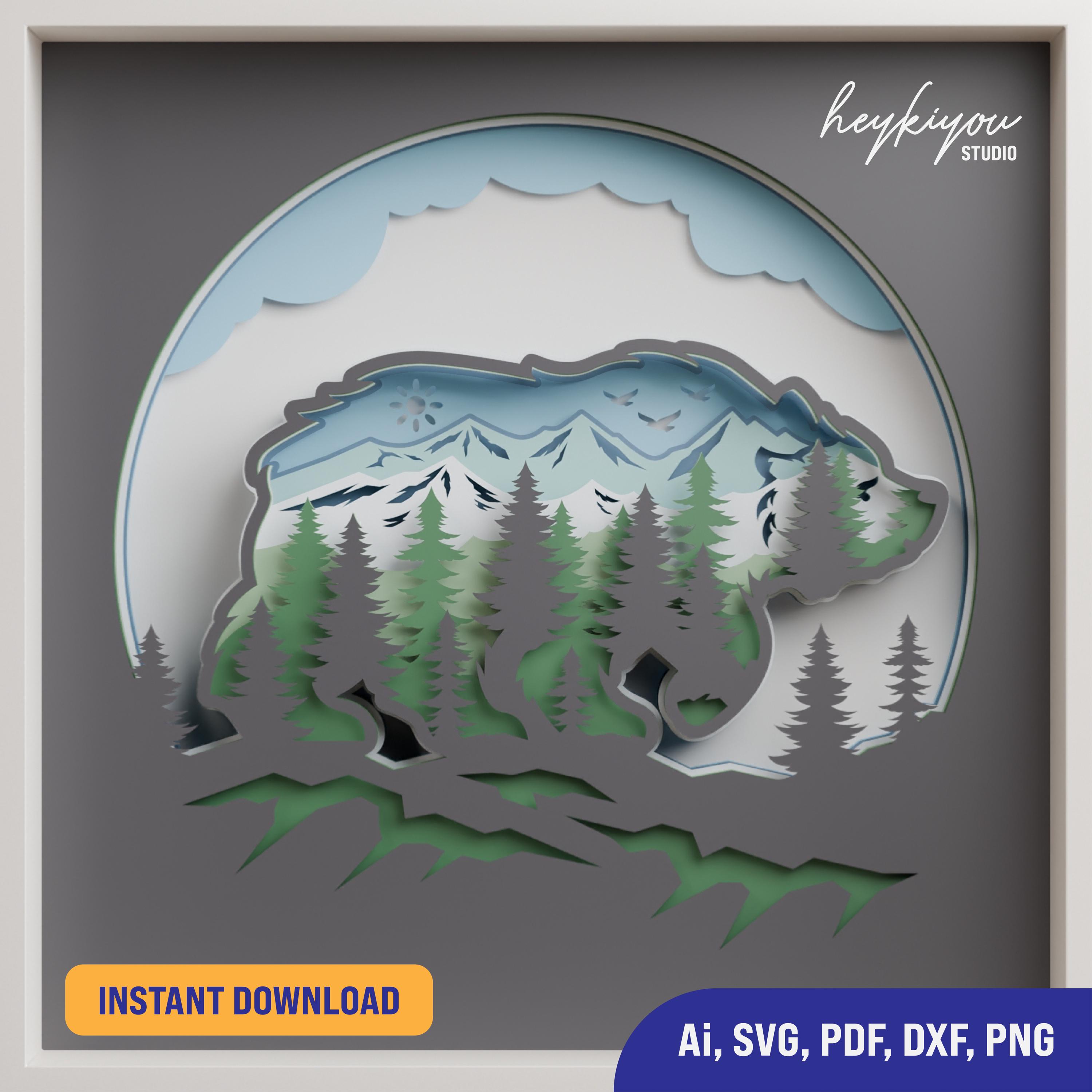 Bear Landscape Shadow Box SVG Files for Cricut - Etsy