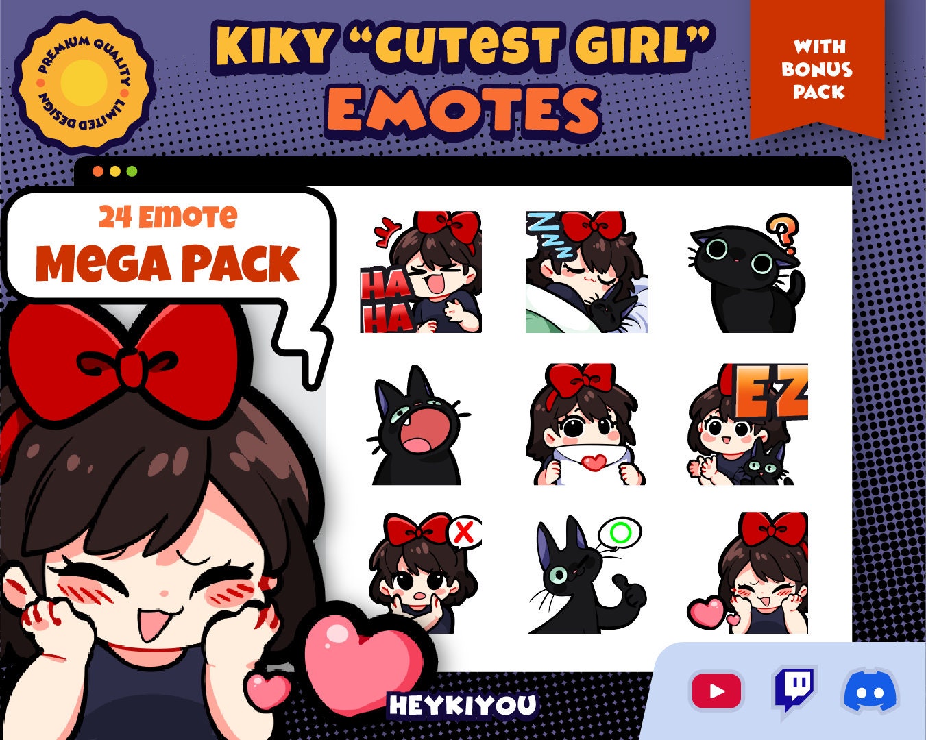 24 Pcs Kiky Cutest Girl Emote for Twitch Twitch Emote Emotes Badge ...