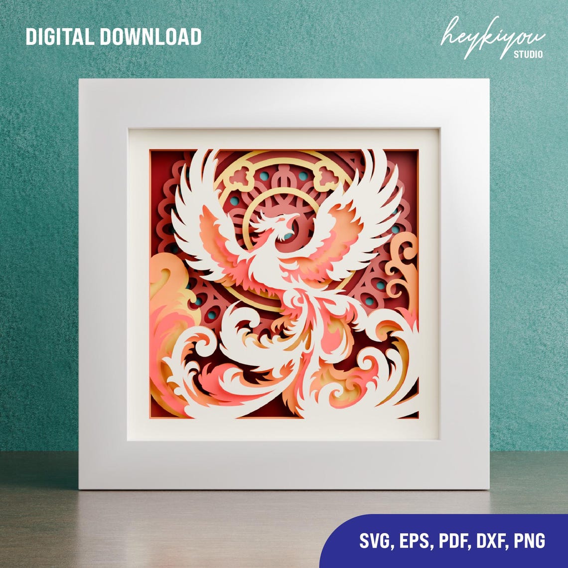 Phoenix Shadow Box Template, Mythical Bird SVG, Cricut Glowforge ...