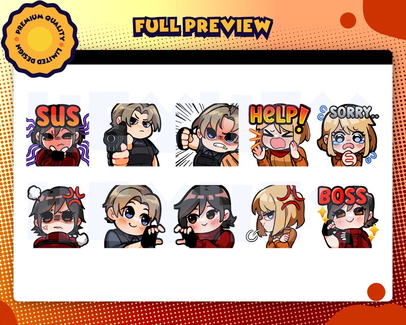 12 Pcs Bonus Resident Emote for Twitch Twitch Emote Emotes Badge Emotes ...