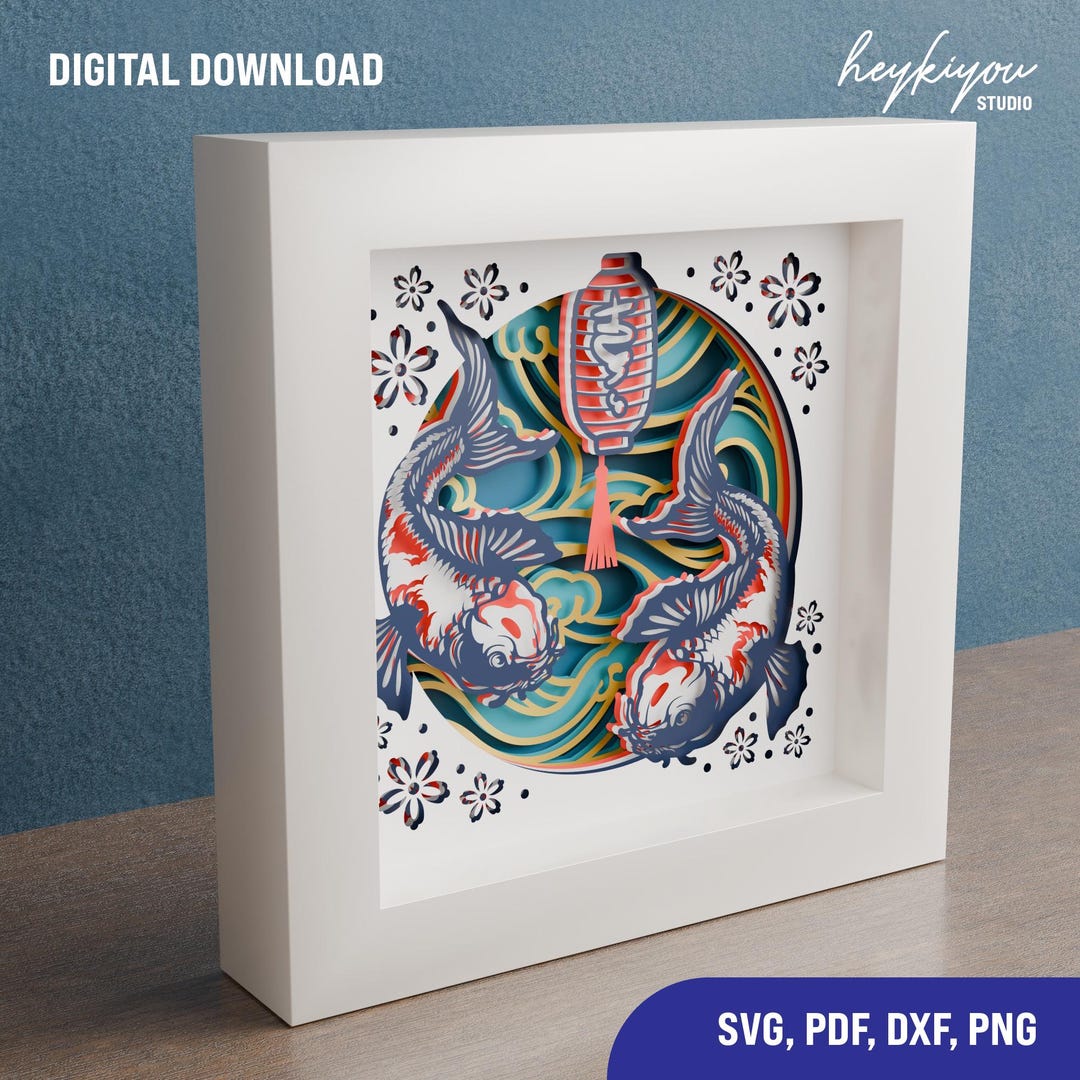 Japanese Koi Fish Shadow Box SVG: Cricut Cut Files (digital Download ...