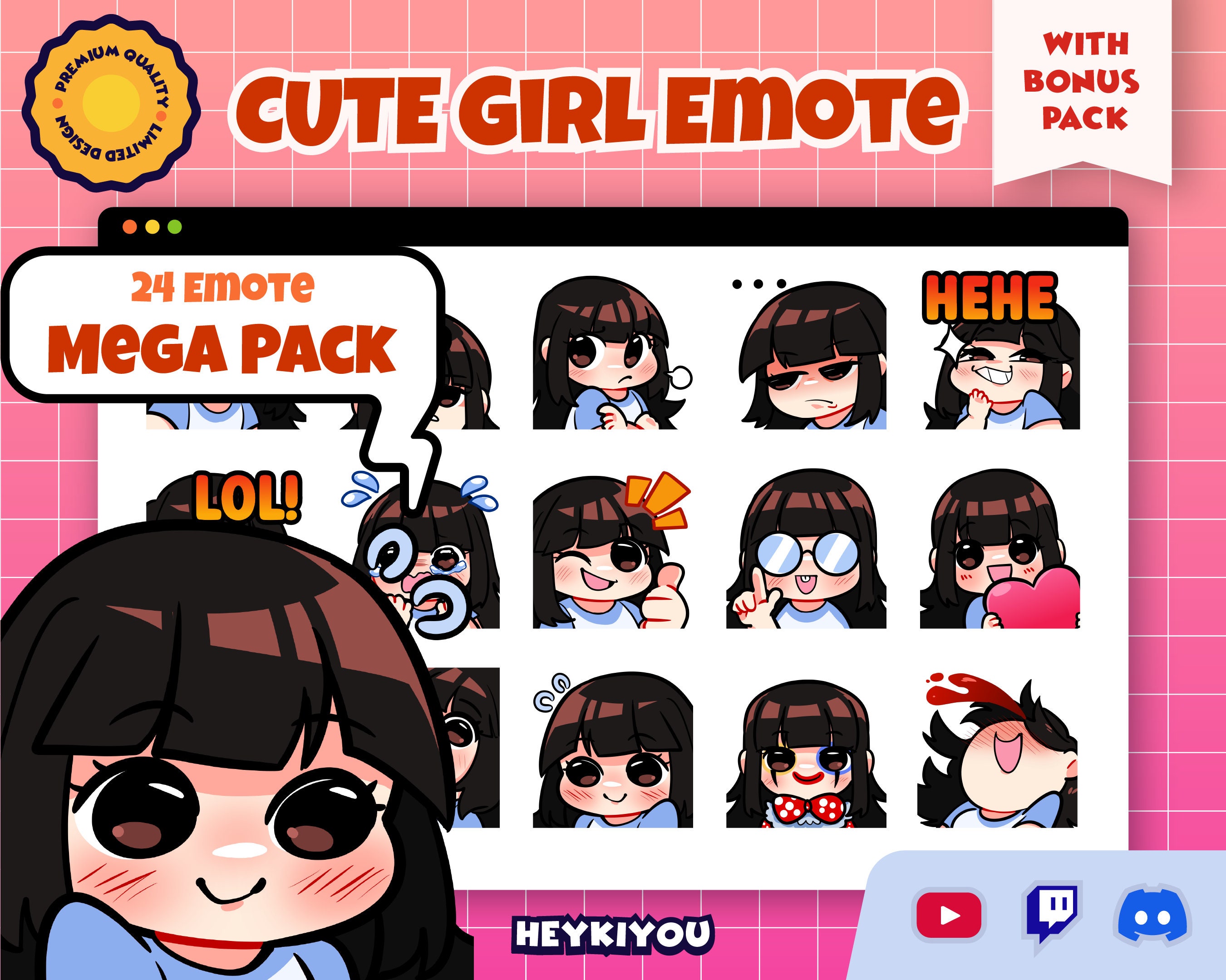24 Pcs Bonus Cute Girl Emote for Twitch Twitch Emote Emotes Badge ...
