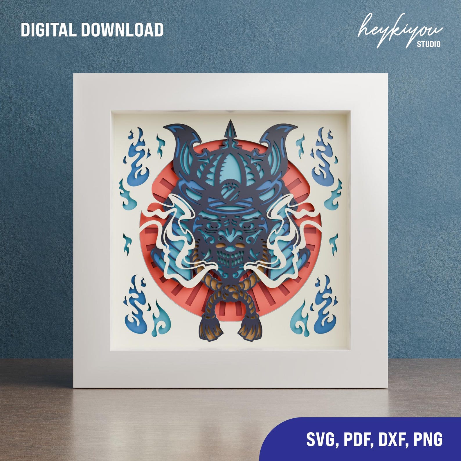 Japanese Oni Samurai Shadow Box SVG Files for Cricut - Etsy