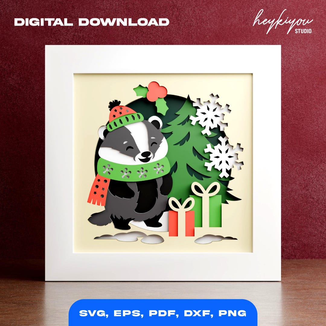 Christmas Badger Shadow Box SVG Template (digital Download) - Etsy