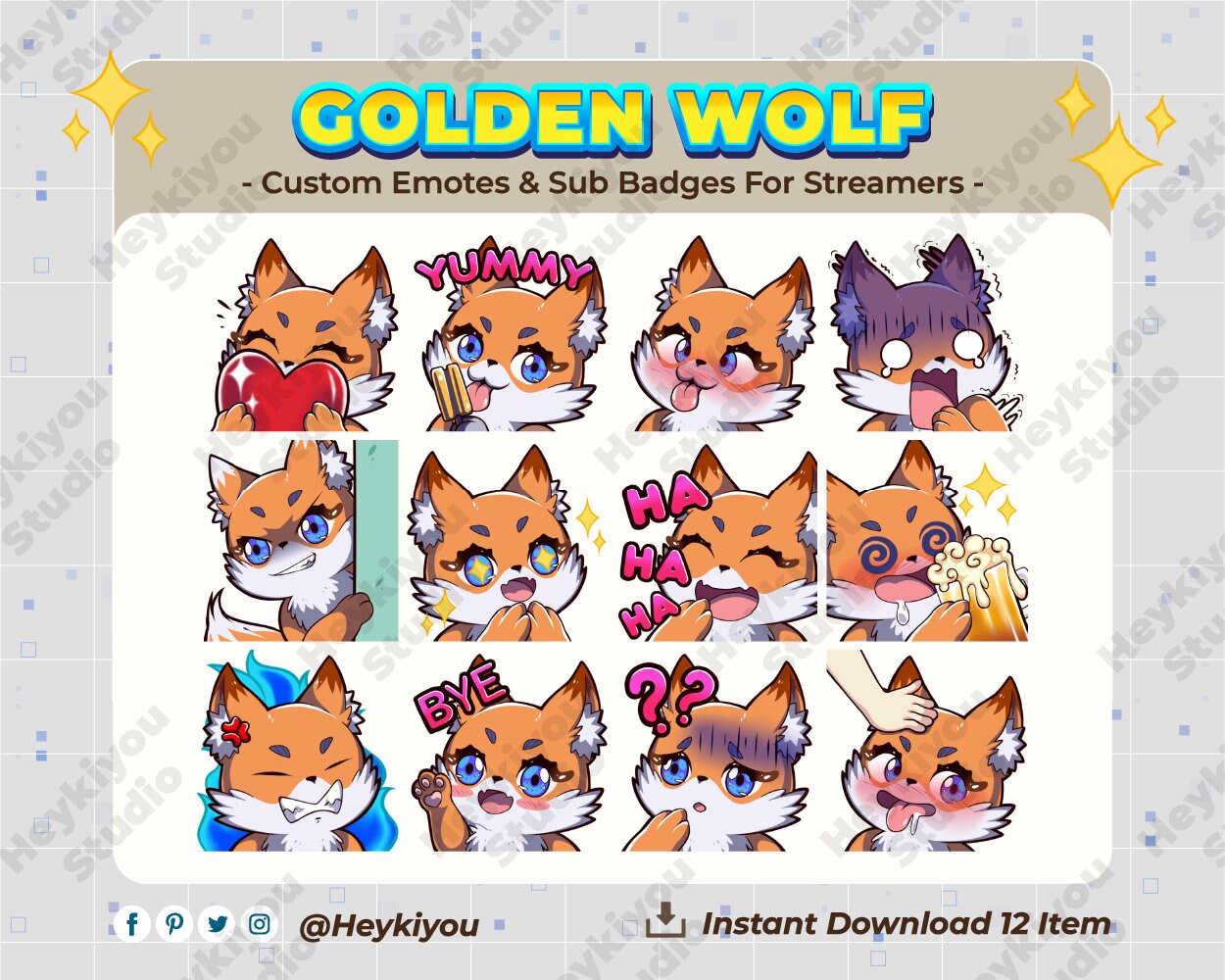 Fox Emotes Pack Twitch Discord Youtube Streaming Cute Kawaii Fox Emoji ...