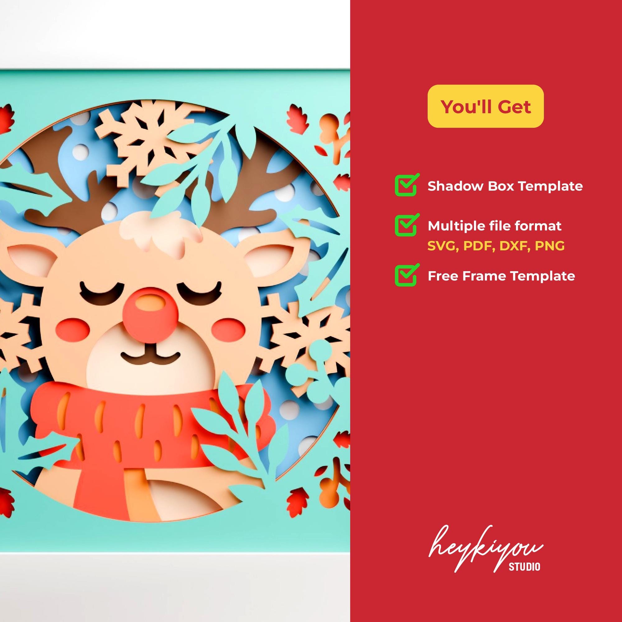 Rudolph Reindeer Christmas Shadow Box SVG Template (digital Download ...