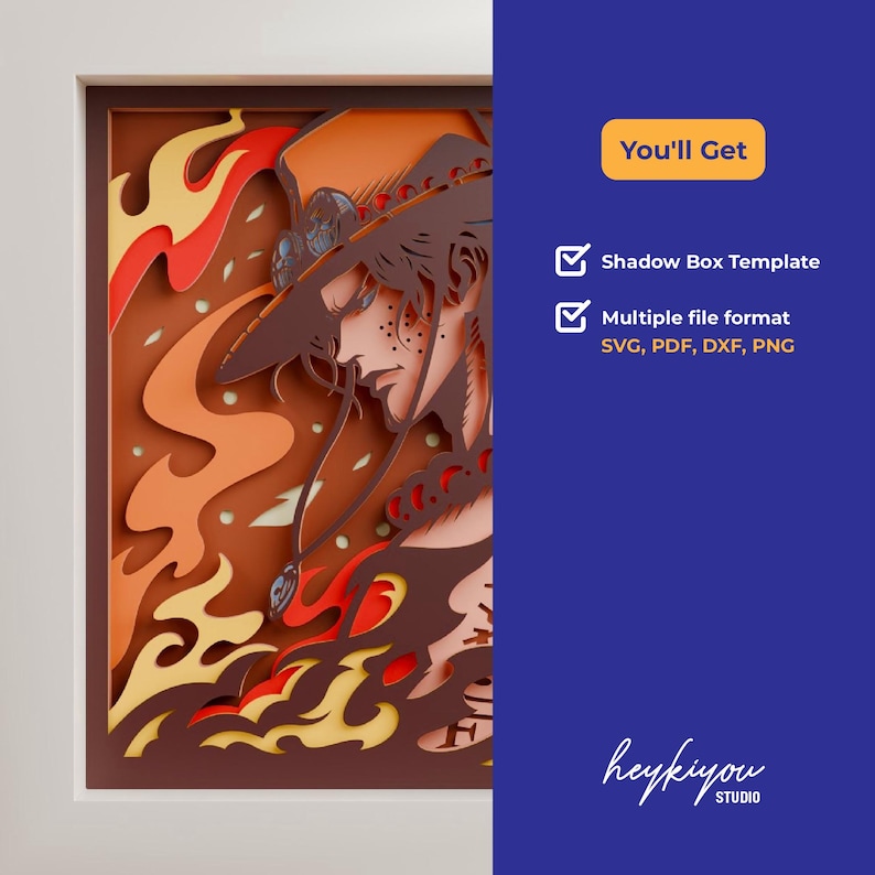 Anime Fire Pirate Shadow Box Template for Cricut & Glowforge |svg, Pdf ...