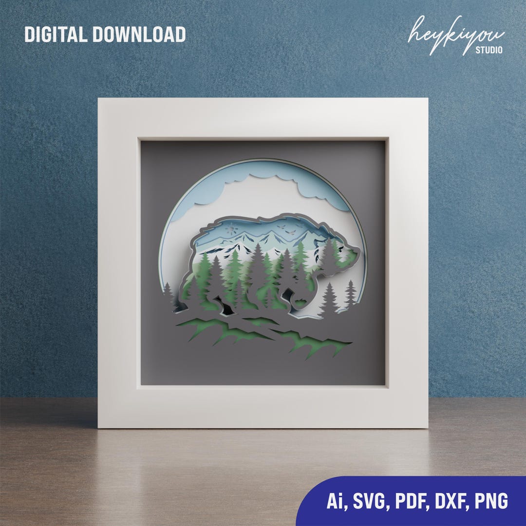 Bear Landscape Shadow Box SVG Files for Cricut - Etsy