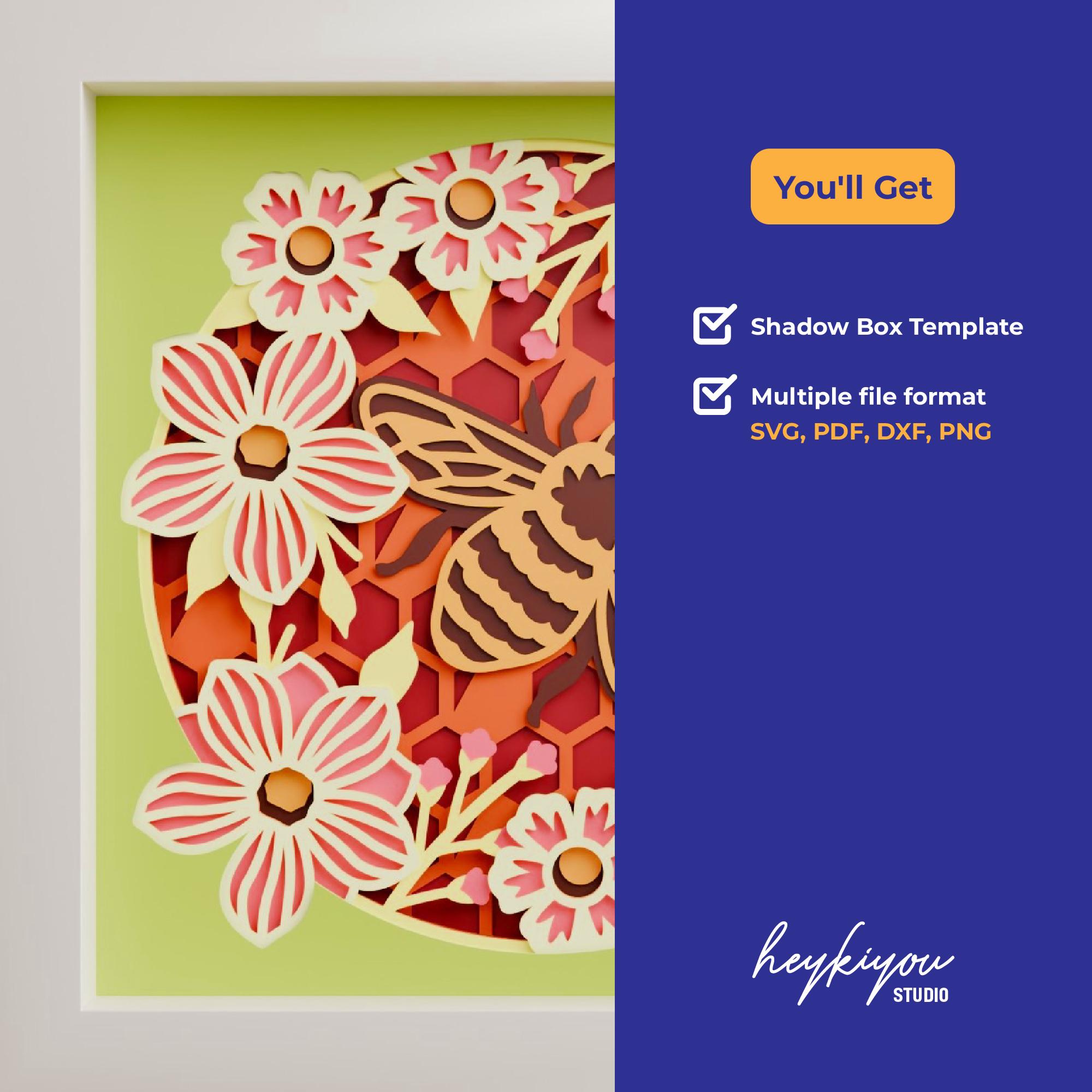 Bee and Flowers Shadow Box Template SVG Files for Cricut - Etsy