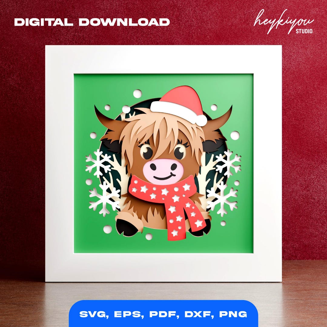 Christmas Highland Cow Shadow Box SVG Template (digital Download) - Etsy