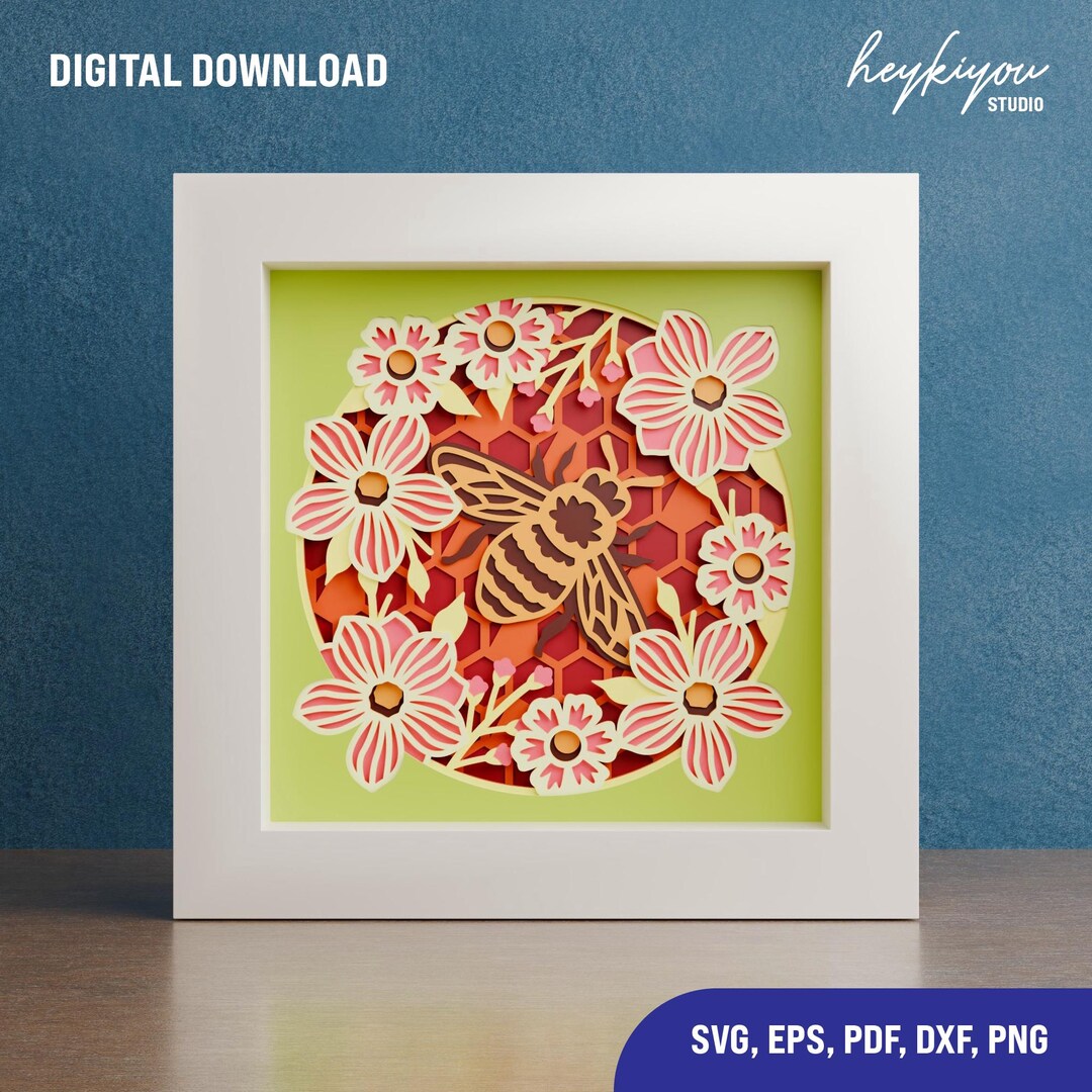 Bee and Flowers Shadow Box Template SVG Files for Cricut - Etsy