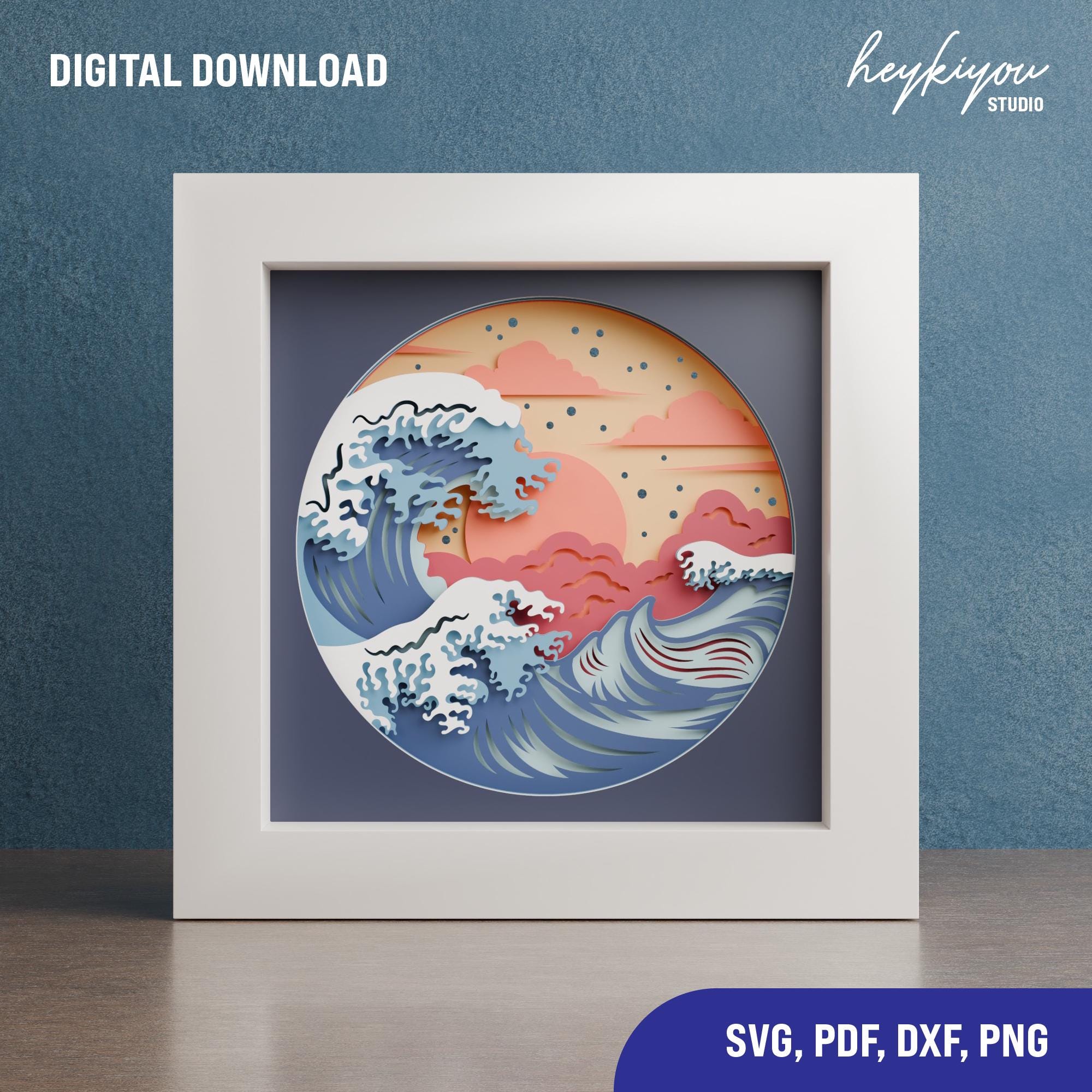 Beautiful Wave Shadow Box SVG Files for Cricut - Etsy