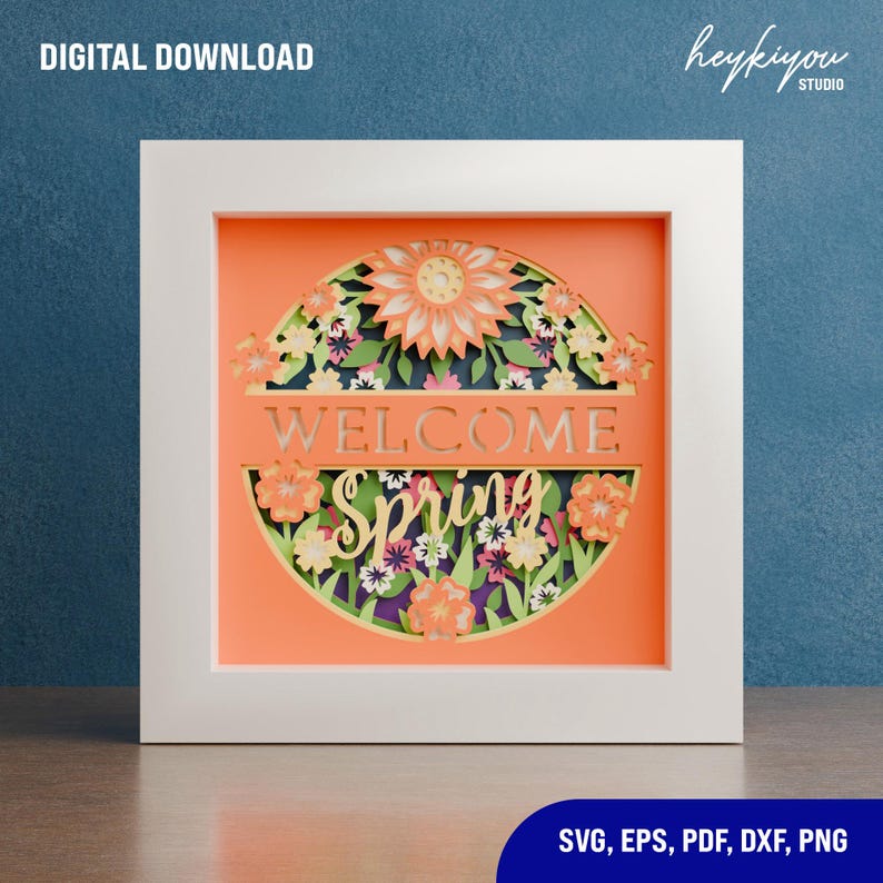 Welcome Spring Shadow Box Template SVG Files for Cricut - Etsy