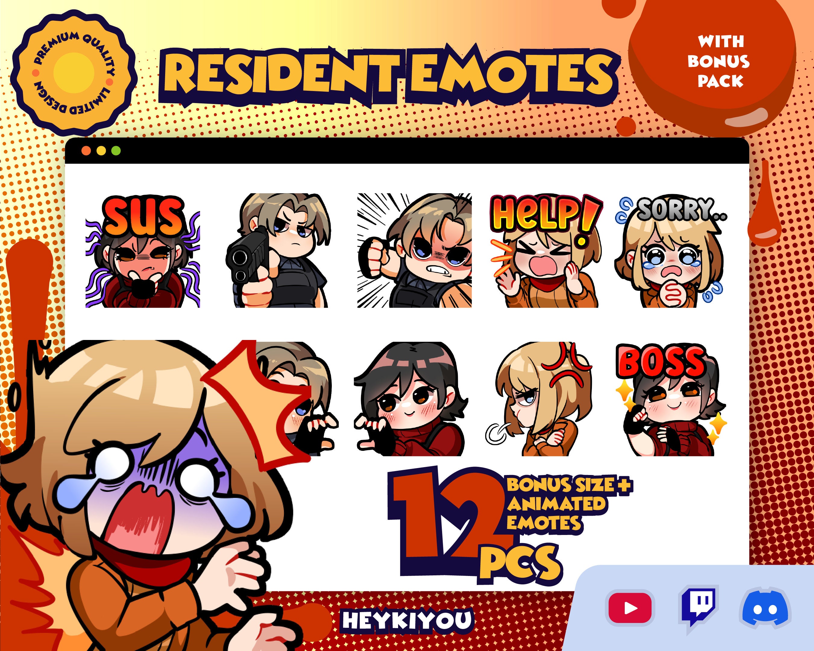 12 Pcs Bonus Resident Emote for Twitch Twitch Emote Emotes Badge Emotes ...
