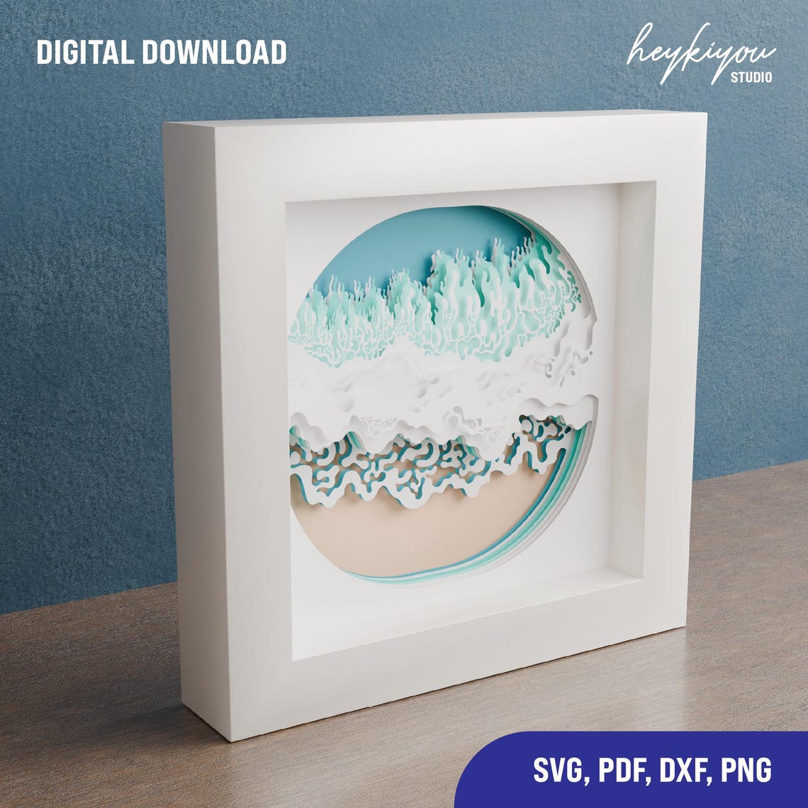 Wave Seashore 3D Shadow Box SVG Files for Cricut - Etsy