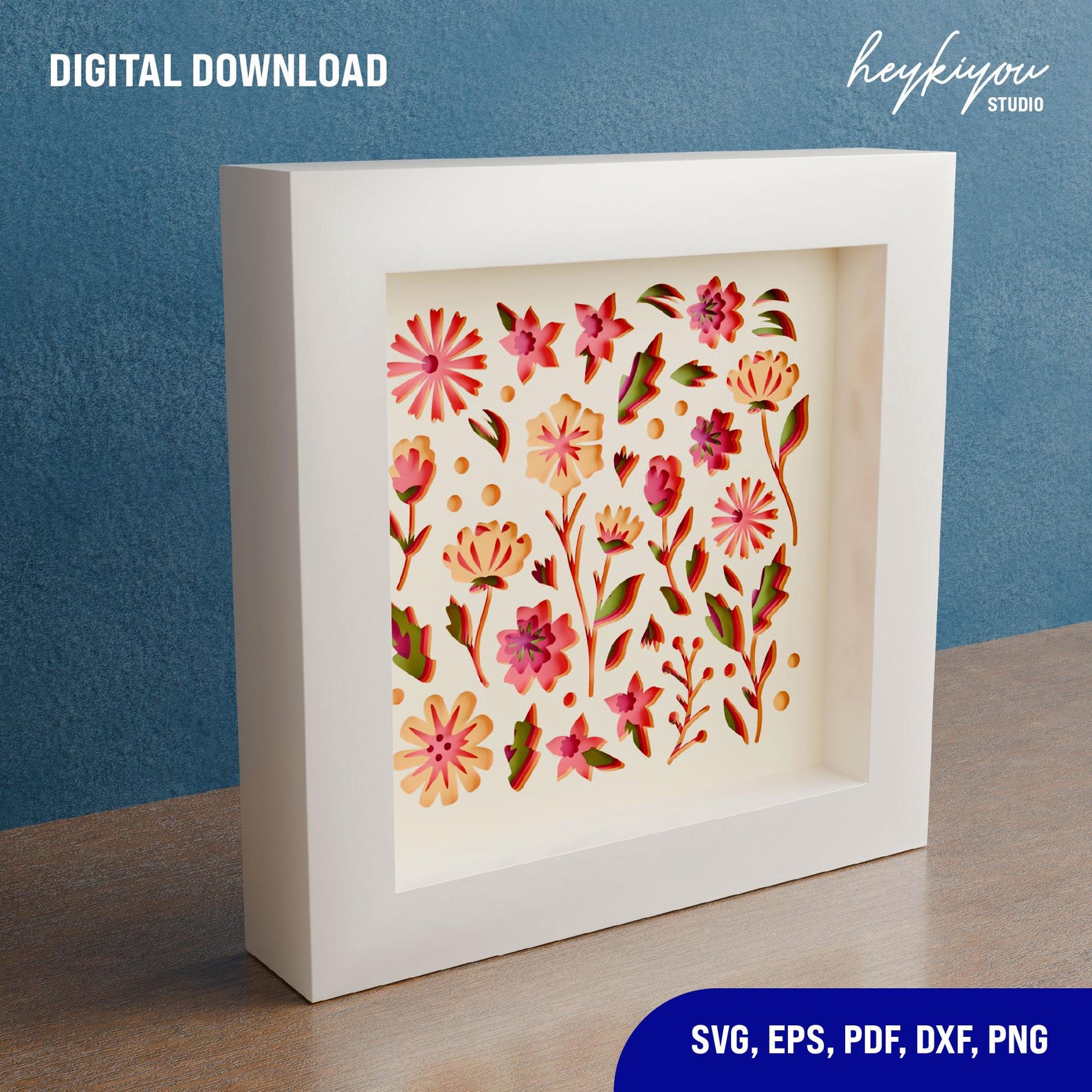 Boho Spring Flowers Shadow Box Template SVG Files for Cricut - Etsy