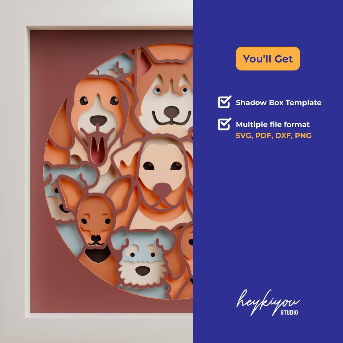 Dogs Group Shadow Box Template SVG Files for Cricut - Etsy