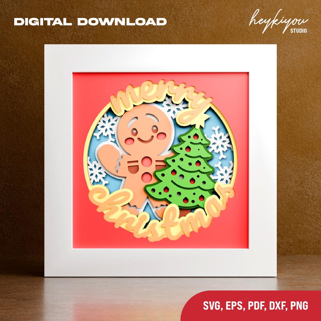 Gingerbread Christmas Shadow Box SVG: Papercut Template (digital ...