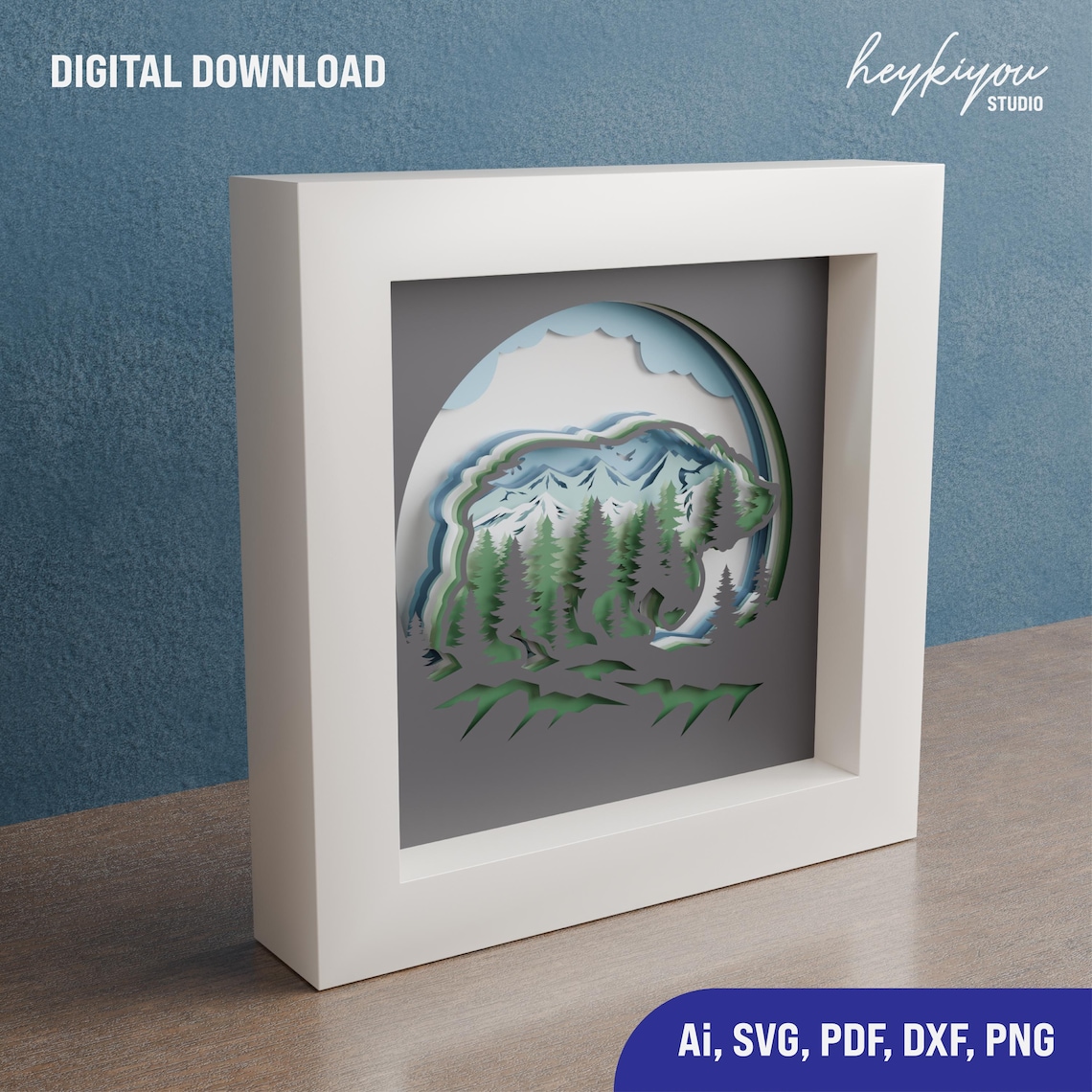 Bear Landscape Shadow Box SVG Files for Cricut - Etsy