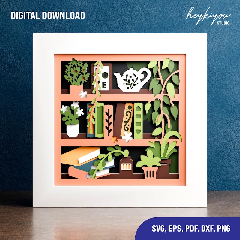 Bookshelf Shadow Box Svg - Etsy