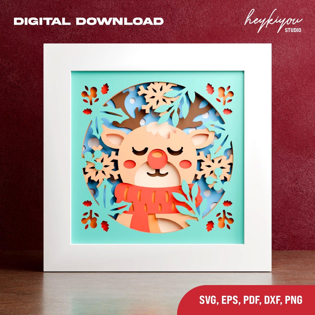 Rudolph Reindeer Christmas Shadow Box SVG Template (digital Download ...