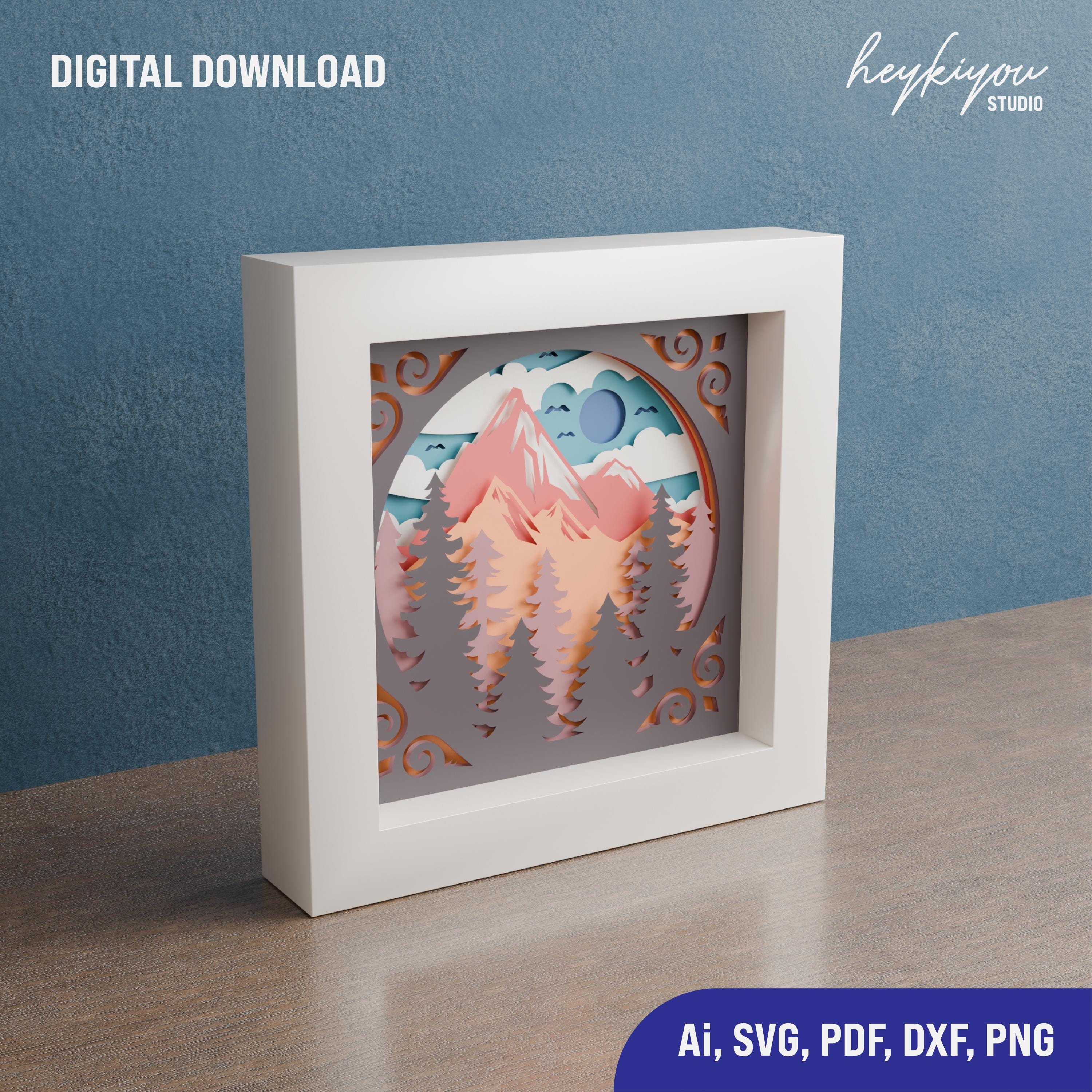 Mountain Landscape Shadow Box SVG Files for Cricut - Etsy