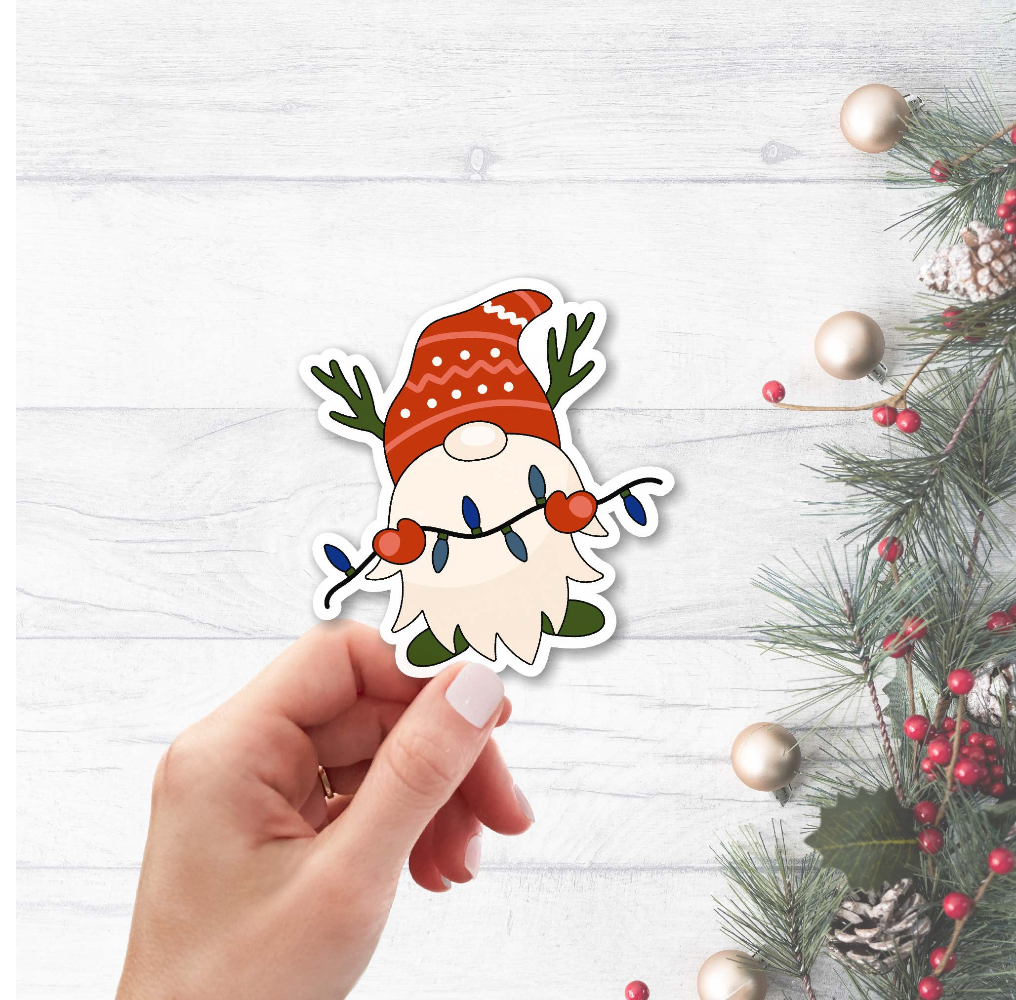 Christmas Gnome Sticker Christmas Lights Sticker Holiday Sticker ...