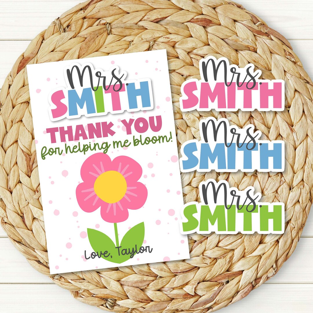 Personalized Teacher Appreciation Gift | Name Sticker and Card | Custom ...