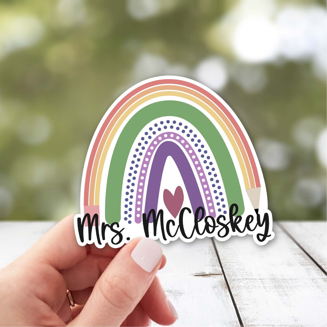 Personalized Teacher Rainbow Sticker | Custom Teacher Name Sticker ...