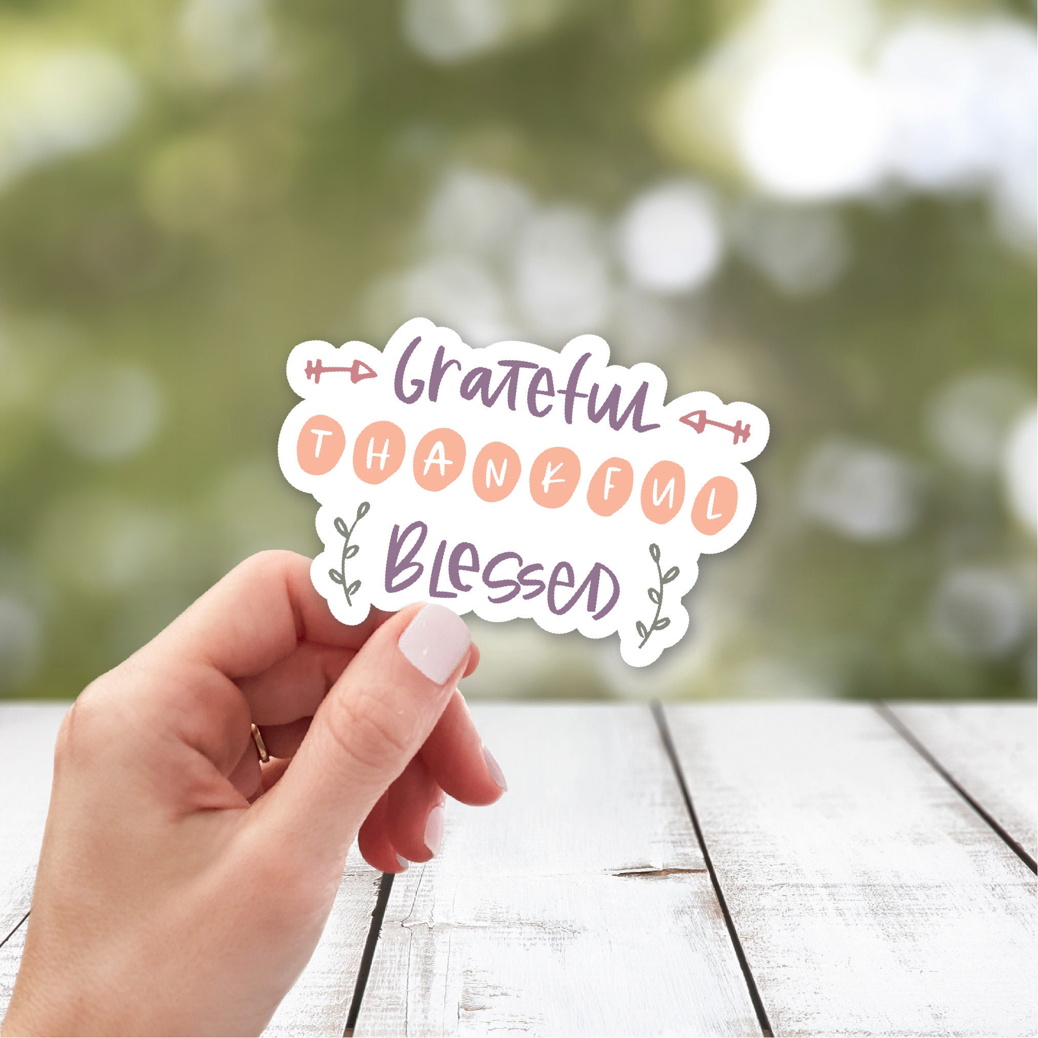 Grateful Thankful Blessed Vinyl Sticker Boho Thankful - Etsy