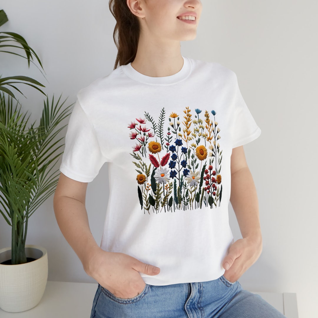 Floral Flower Embroidery Pattern Plant Print Graphic Shirt Gift For Her Floral Flower Embroidery Pattern Plant Print Graphic Shirt Gift For Her