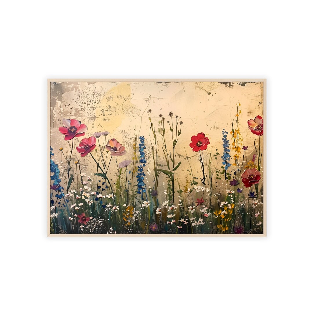 Vintage Wildflower Field Wall Art Poster Wooden Frame Field of Flowers ...