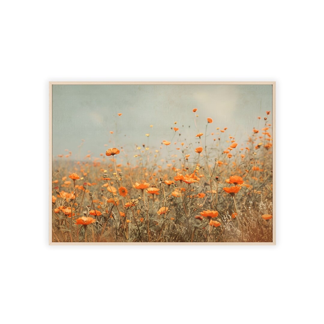Vintage Wildflower Field Wall Art Poster Wooden Frame Field of Flowers ...
