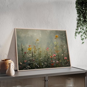 Vintage Wildflower Field Wall Art Poster Wooden Frame Field of Flowers ...