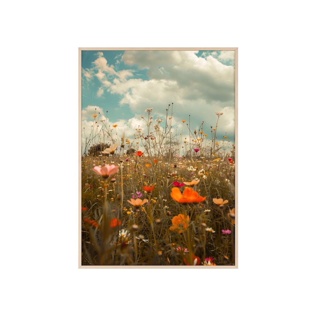 Vintage Wildflower Field Wall Art Poster Wooden Frame Field of Flowers ...