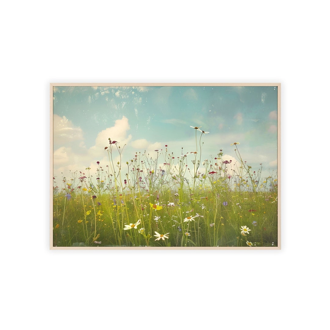 Vintage Wildflower Field Wall Art Poster Wooden Frame Field of Flowers ...