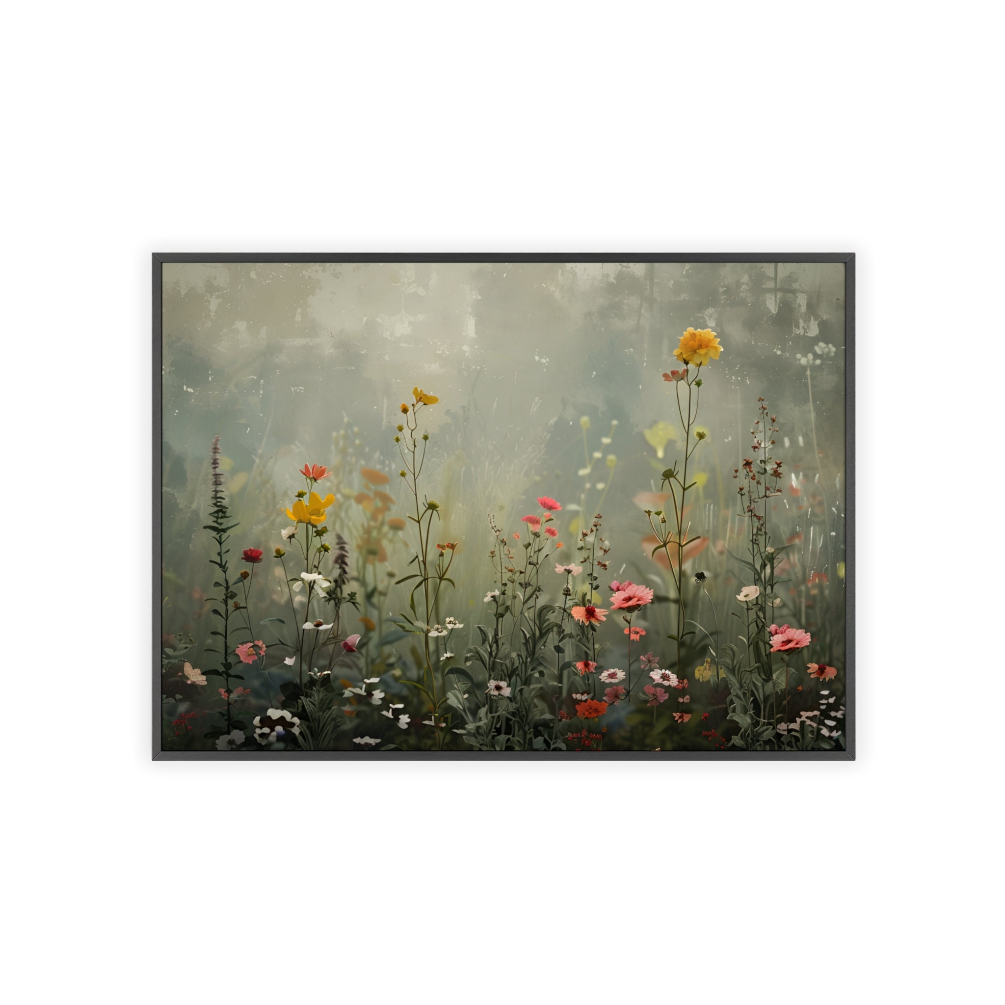 Vintage Wildflower Field Wall Art Poster Wooden Frame Field of Flowers ...