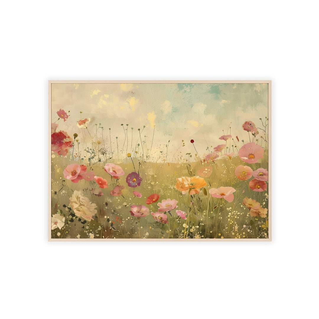 Vintage Wildflower Field Wall Art Poster Wooden Frame Field of Flowers ...