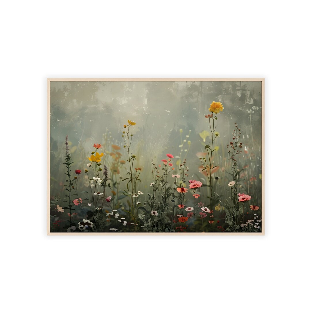 Vintage Wildflower Field Wall Art Poster Wooden Frame Field of Flowers ...