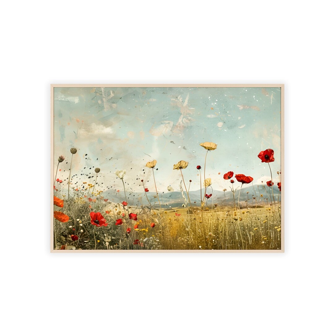 Vintage Wildflower Field Wall Art Poster Wooden Frame Field of Flowers ...